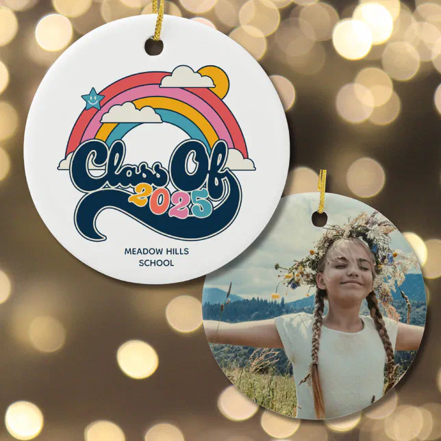 Class of 2025 Rainbow Custom Photo Graduation Ceramic Ornament | Zazzle