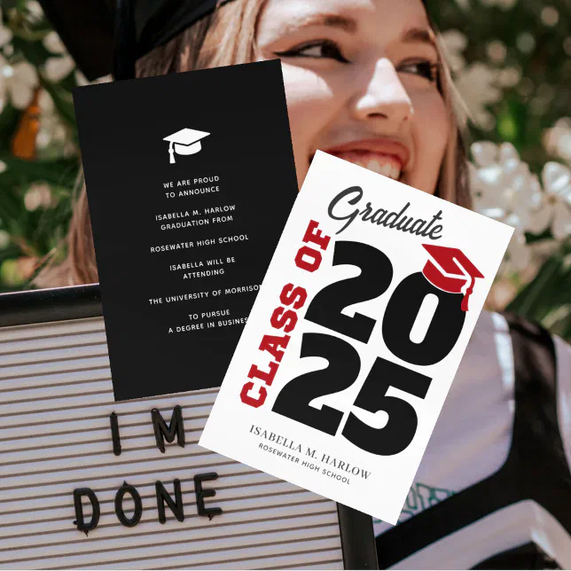 Class of 2025 Red and Black Retro Graduation Announcement | Zazzle