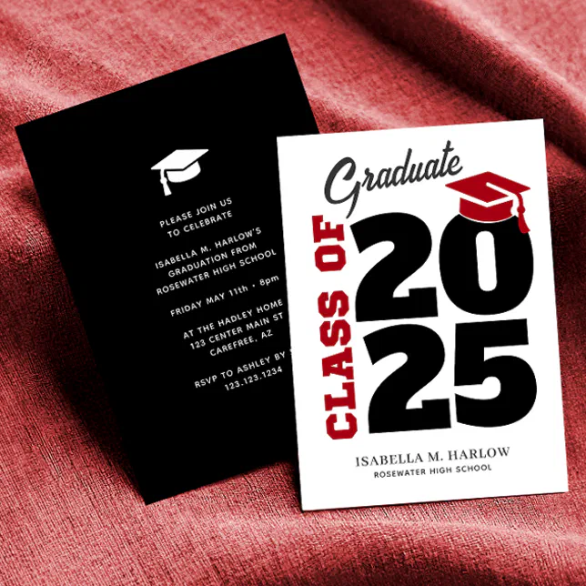 Class of 2025 Red and Black Retro Graduation Invitation | Zazzle