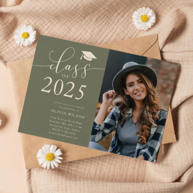 Class of 2025 Sage Graduation Party Photo Invitation | Zazzle
