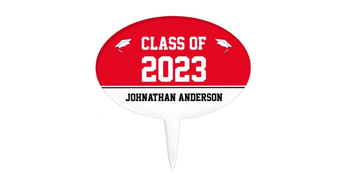 Class of 202 Grad Name Red Black White Graduation Cake Topper | Zazzle