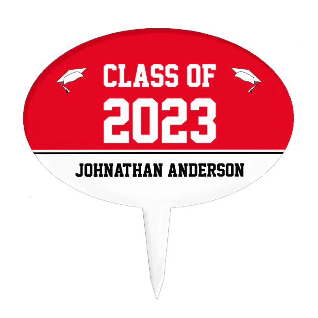 Class of 202 Grad Name Red Black White Graduation Cake Topper | Zazzle