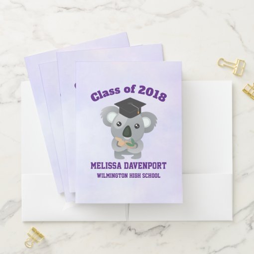 Class of 20xx Cute Koala Bear in Graduation Cap Pocket Folder | Zazzle