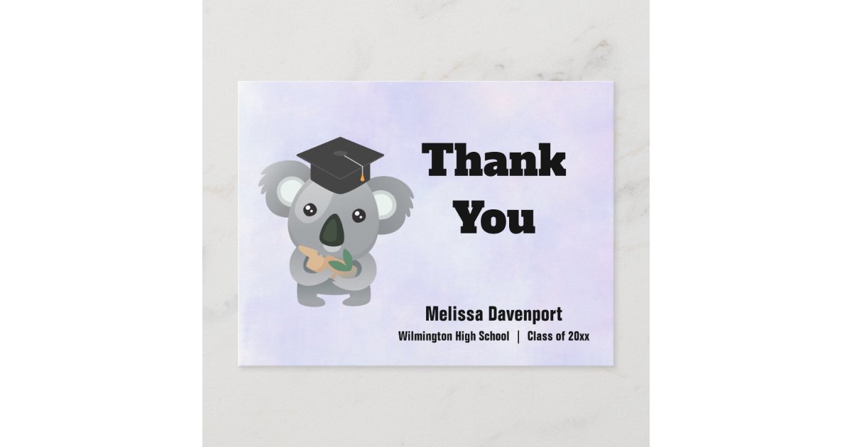 Class of 20xx Koala Bear in Graduation Cap Thanks Postcard | Zazzle