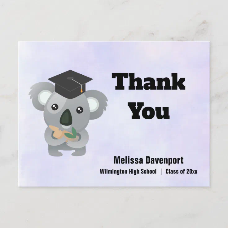 Class of 20xx Koala Bear in Graduation Cap Thanks Postcard | Zazzle