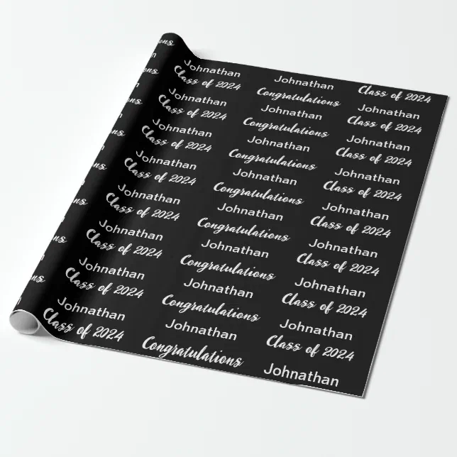 Class of 24 Black White Congratulations Grad Name Wrapping Paper | Zazzle