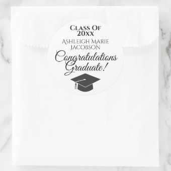 Class of Congratulations Graduate! Black & White Classic Round Sticker ...