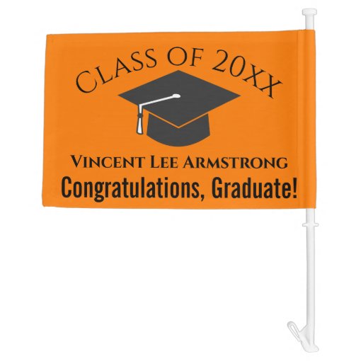 Class of Congratulations Graduate Orange & Black Car Flag | Zazzle