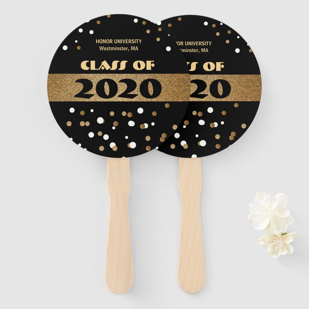 Class of gold and black graduation personalized hand fan | Zazzle
