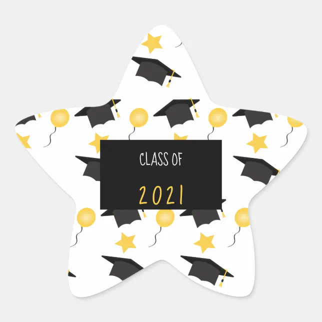 Class Of Graduation Cap Balloons Stars Pattern Star Sticker | Zazzle
