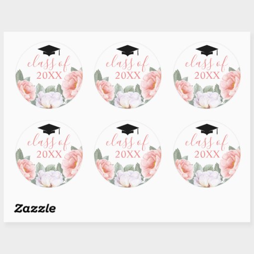 Class of Pink Floral Watercolor Classic Round Sticker | Zazzle