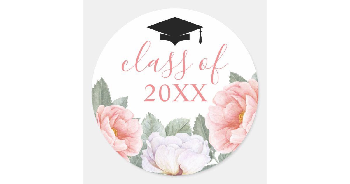 Class of Pink Floral Watercolor Classic Round Sticker | Zazzle