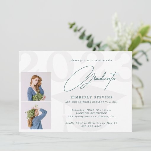Class of year elegant 2 photos graduation party invitation | Zazzle