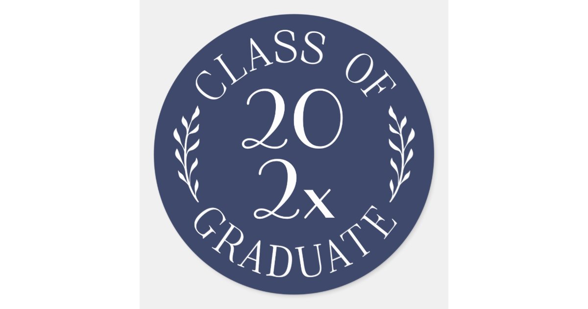 Class of Year Graduate Chic Navy Blue White Emblem Classic Round ...