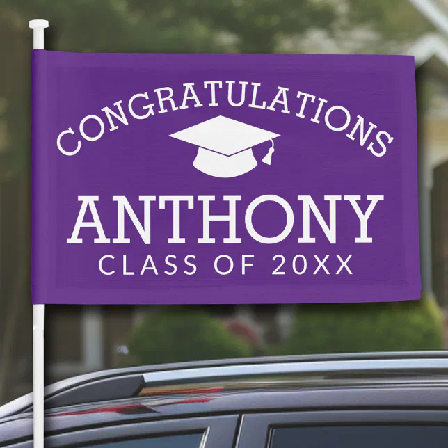 Class of YEAR Graduation Cap Custom Name - purple Car Flag | Zazzle