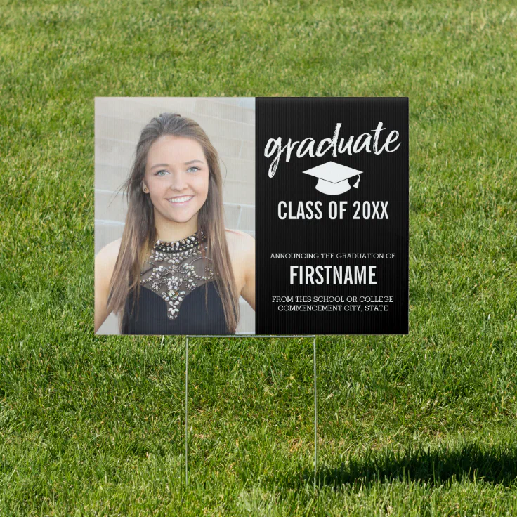 Class of YEAR - Modern Graduation Cap and Photo Sign | Zazzle