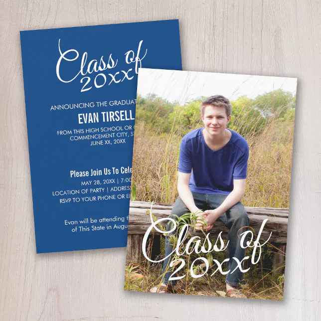 Class of Year Script with Graduation Photo Invitation | Zazzle