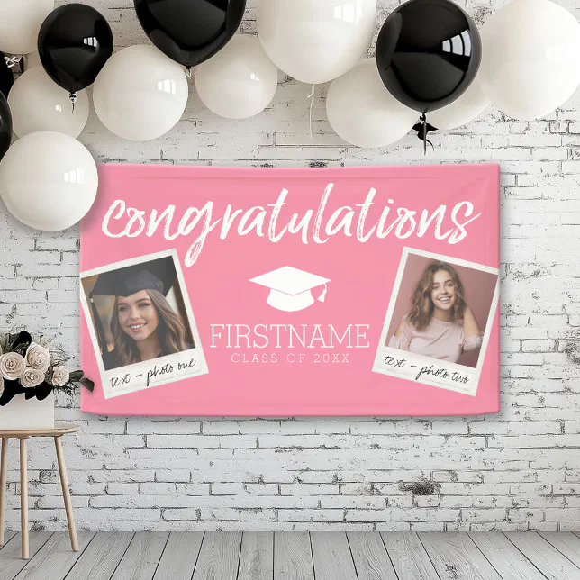 Class Pink Graduation 2 Square Photo Collage Banner | Zazzle