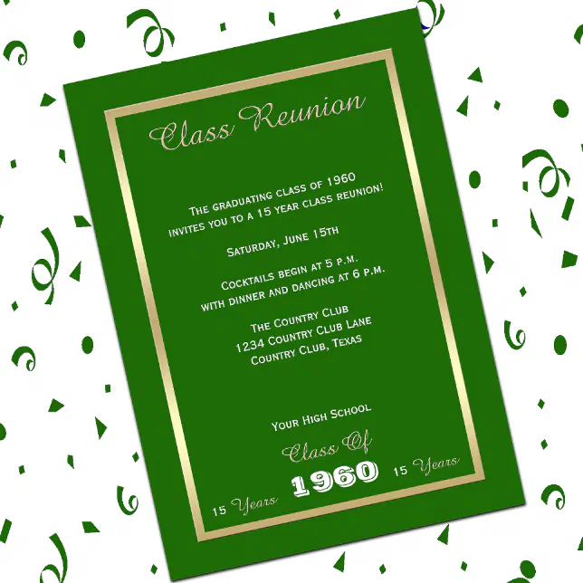 Class Reunion Any Year Green Invitation | Zazzle