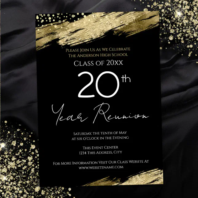 Class Reunion Black and Gold Events Invitation | Zazzle
