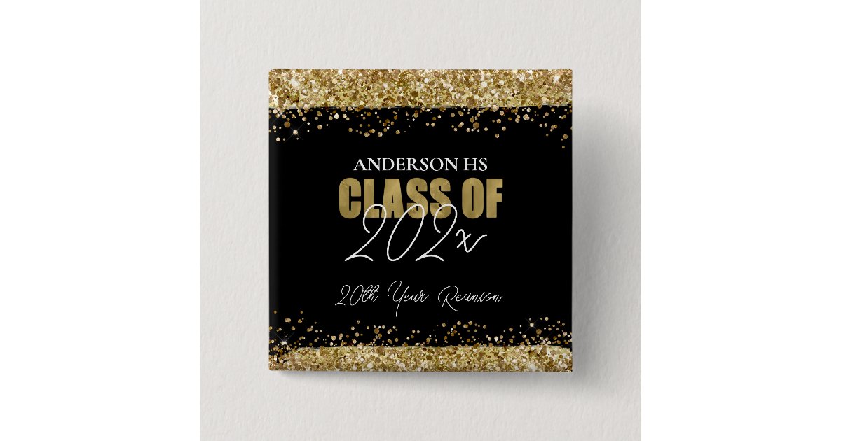 Class Reunion Black and Gold Glitter Button | Zazzle
