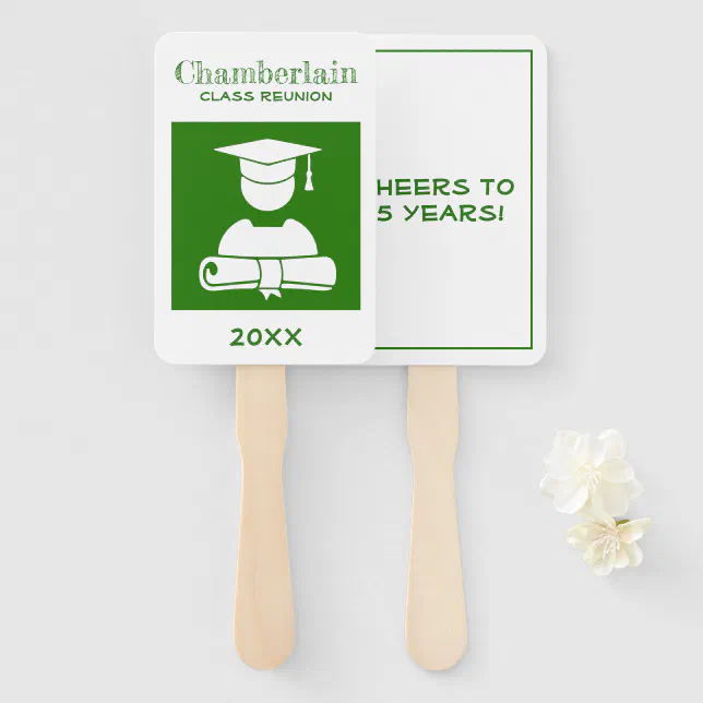 Class Reunion Elegant Green White Custom Hand Fan | Zazzle