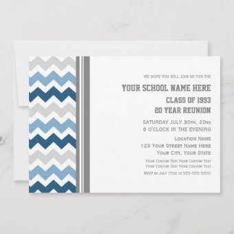 Class Reunion Invitations Gray Blue Chevron | Zazzle