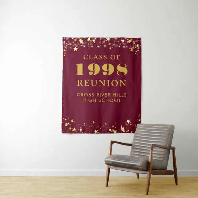Class Reunion Maroon Gold Photo Booth Backdrop | Zazzle