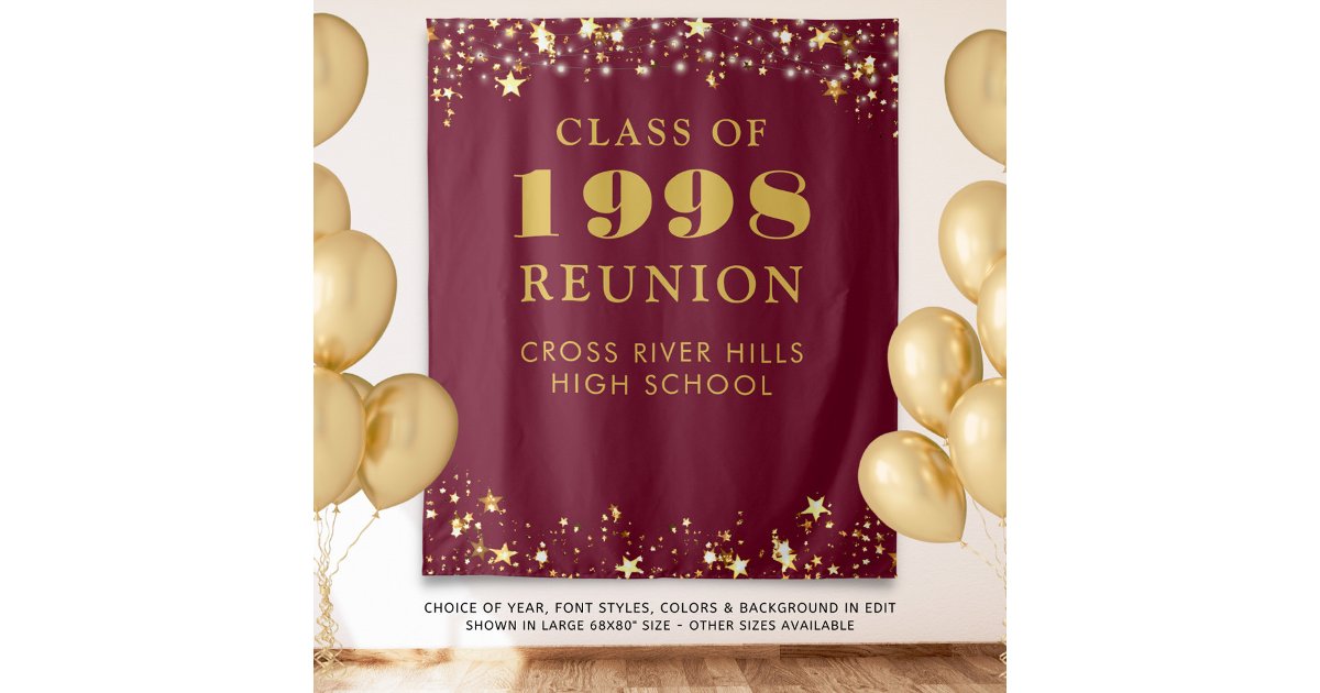 Class Reunion Maroon Gold Photo Booth Backdrop | Zazzle