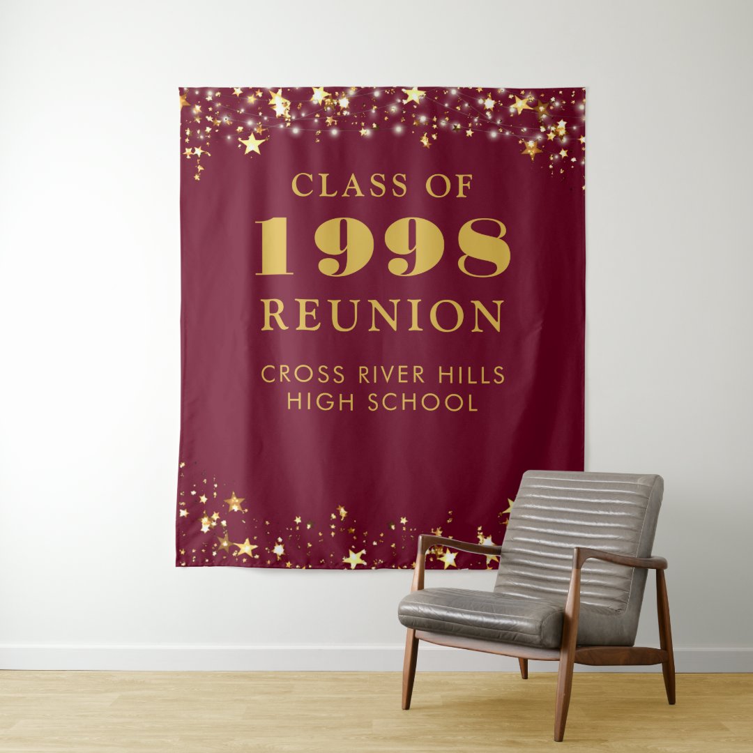 Class Reunion Maroon Gold Photo Booth Backdrop | Zazzle