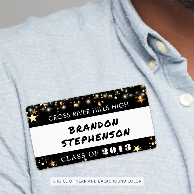 Class Reunion Name Tag Gold Stars Custom Color | Zazzle