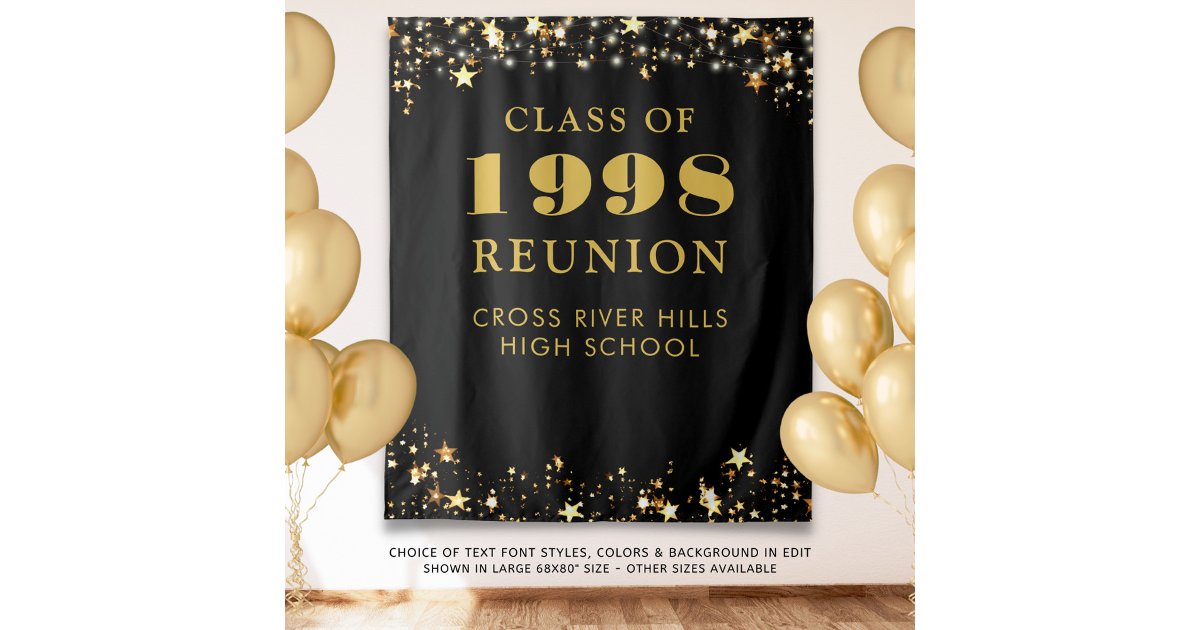 Class Reunion Photo Booth Black Gold Backdrop | Zazzle