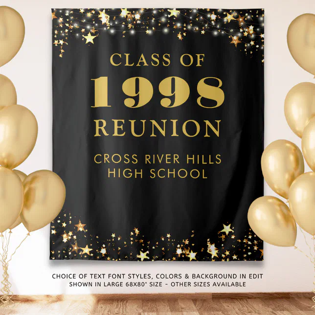 Class Reunion Photo Booth Black Gold Backdrop | Zazzle
