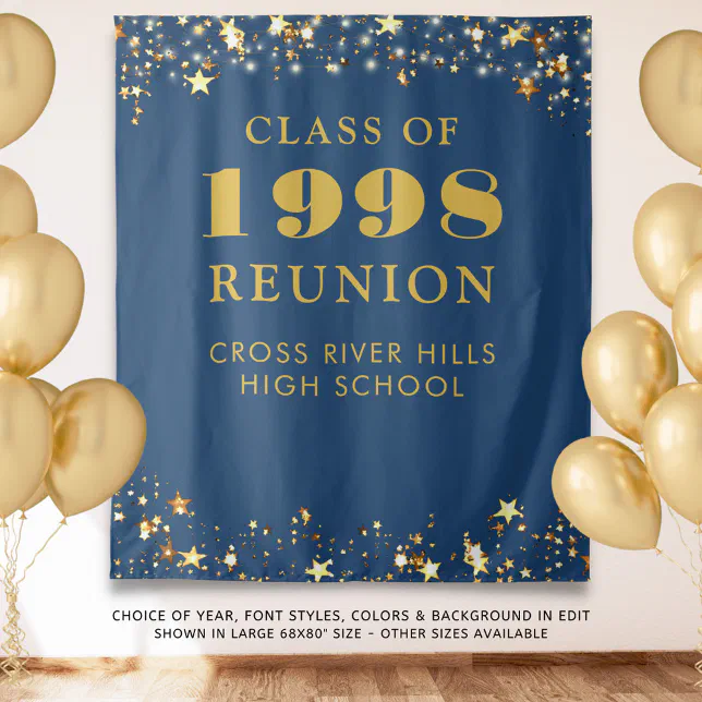 Class Reunion Photo Booth Blue Gold Backdrop | Zazzle