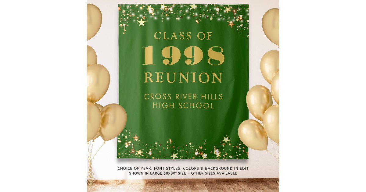 Class Reunion Photo Booth Green Gold Backdrop | Zazzle