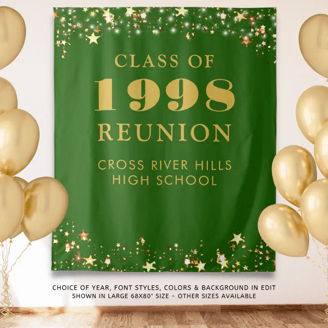 Class Reunion Photo Booth Green Gold Backdrop | Zazzle