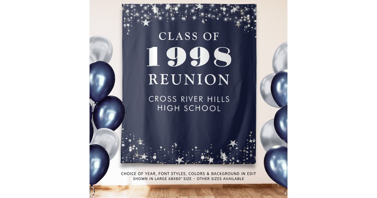 Class Reunion Photo Booth Navy Blue Backdrop | Zazzle