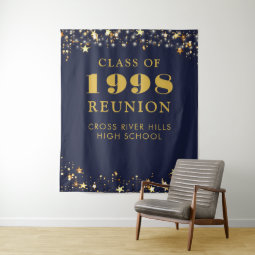 Class Reunion Photo Booth Navy Blue Gold Backdrop | Zazzle