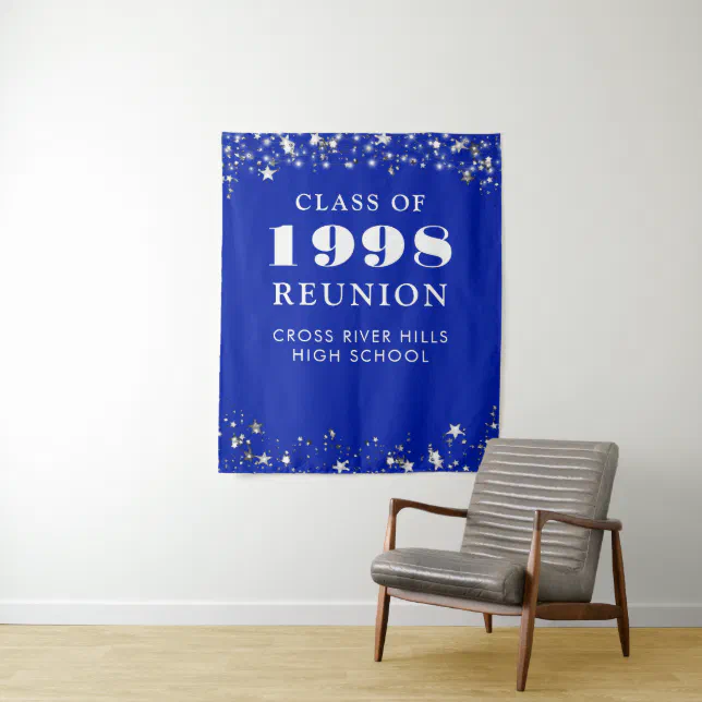 Class Reunion Photo Booth Royal Blue Backdrop | Zazzle
