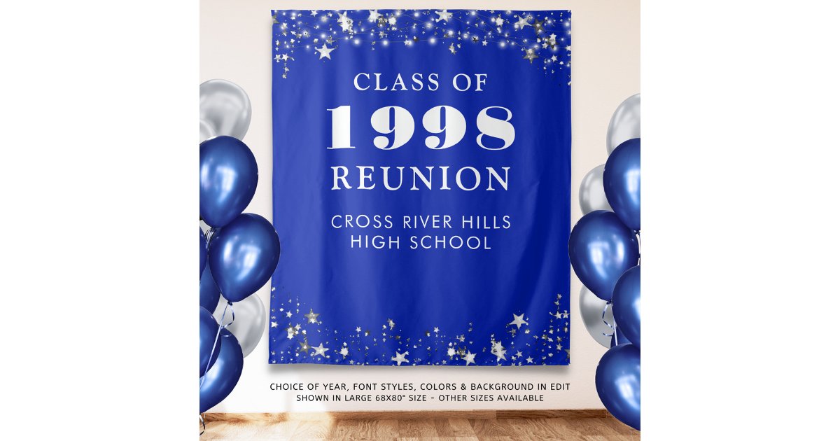 Class Reunion Photo Booth Royal Blue Backdrop | Zazzle