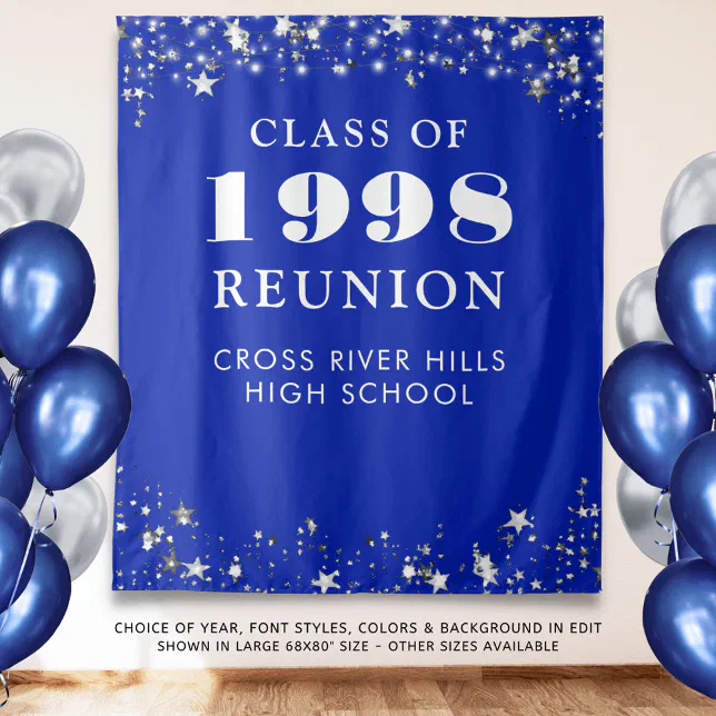 Class Reunion Photo Booth Royal Blue Backdrop | Zazzle