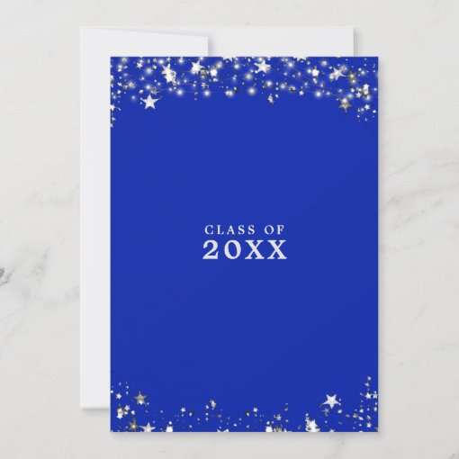 Class Reunion Royal Blue Silver Stars Any Year Invitation | Zazzle