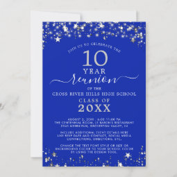 Class Reunion Royal Blue Silver Stars Any Year Invitation | Zazzle