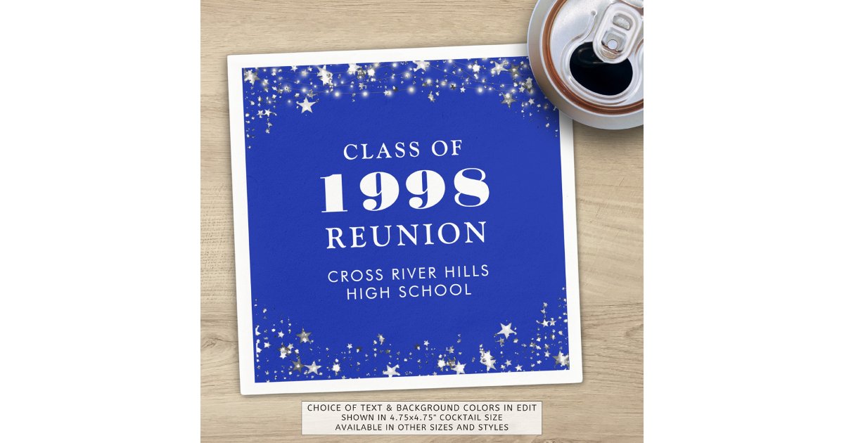 Class Reunion Royal Blue Silver White Personalized Napkins | Zazzle
