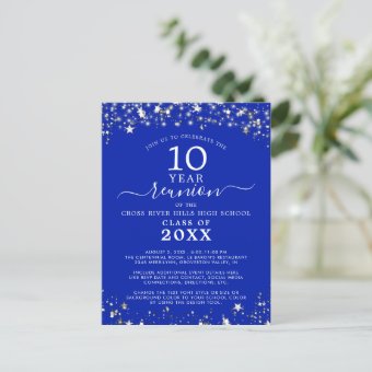 Class Reunion Royal Blue Stars Lights Any Year Postcard | Zazzle
