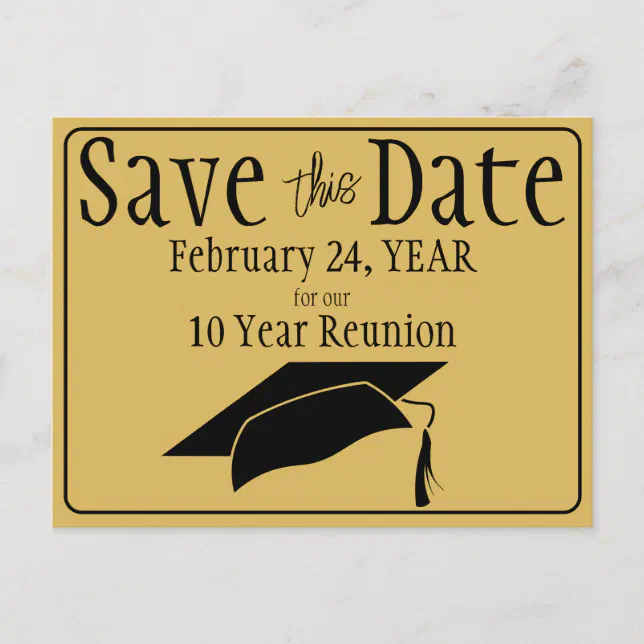 Class Reunion Save The Date Black Gold QR Code Postcard | Zazzle