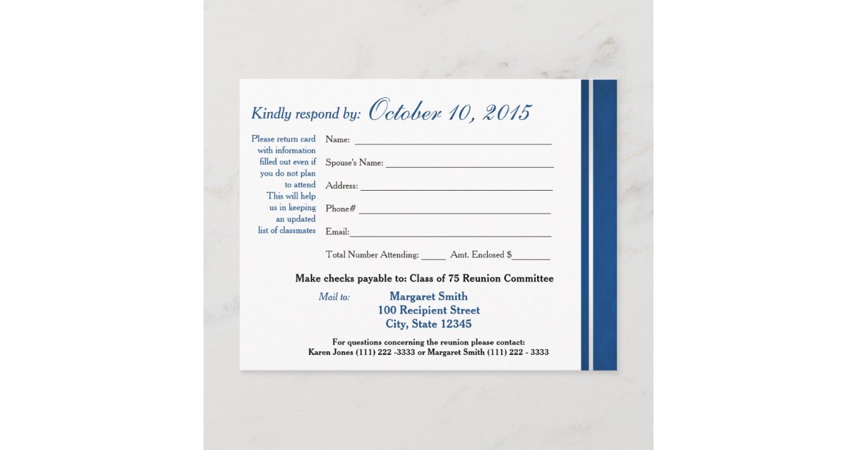 Class Reunion Varsity Stripe Response Card | Zazzle.com