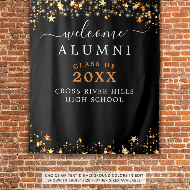 Class Reunion Welcome Black Orange Stars Lights Tapestry | Zazzle