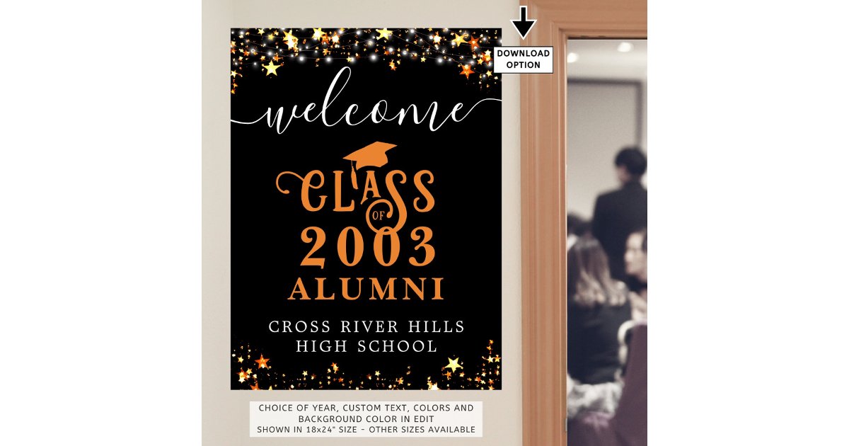 Class Reunion Welcome Gold Stars Black Custom Poster | Zazzle