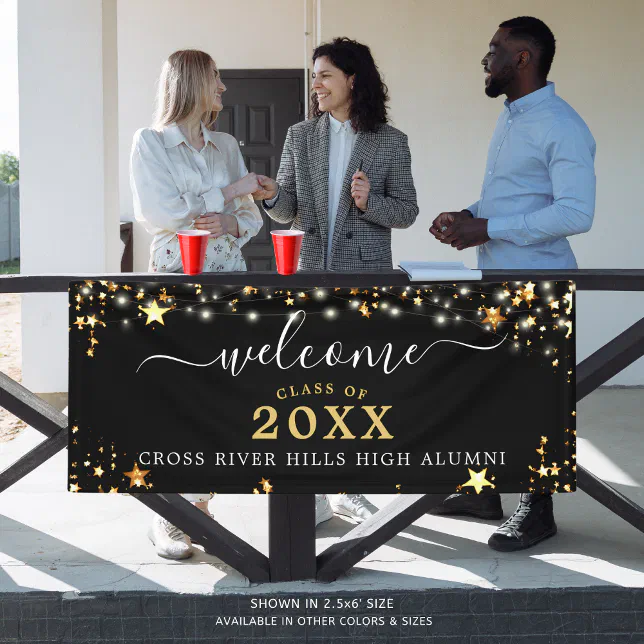 Class Reunion Welcome Gold Stars Custom Color Banner | Zazzle